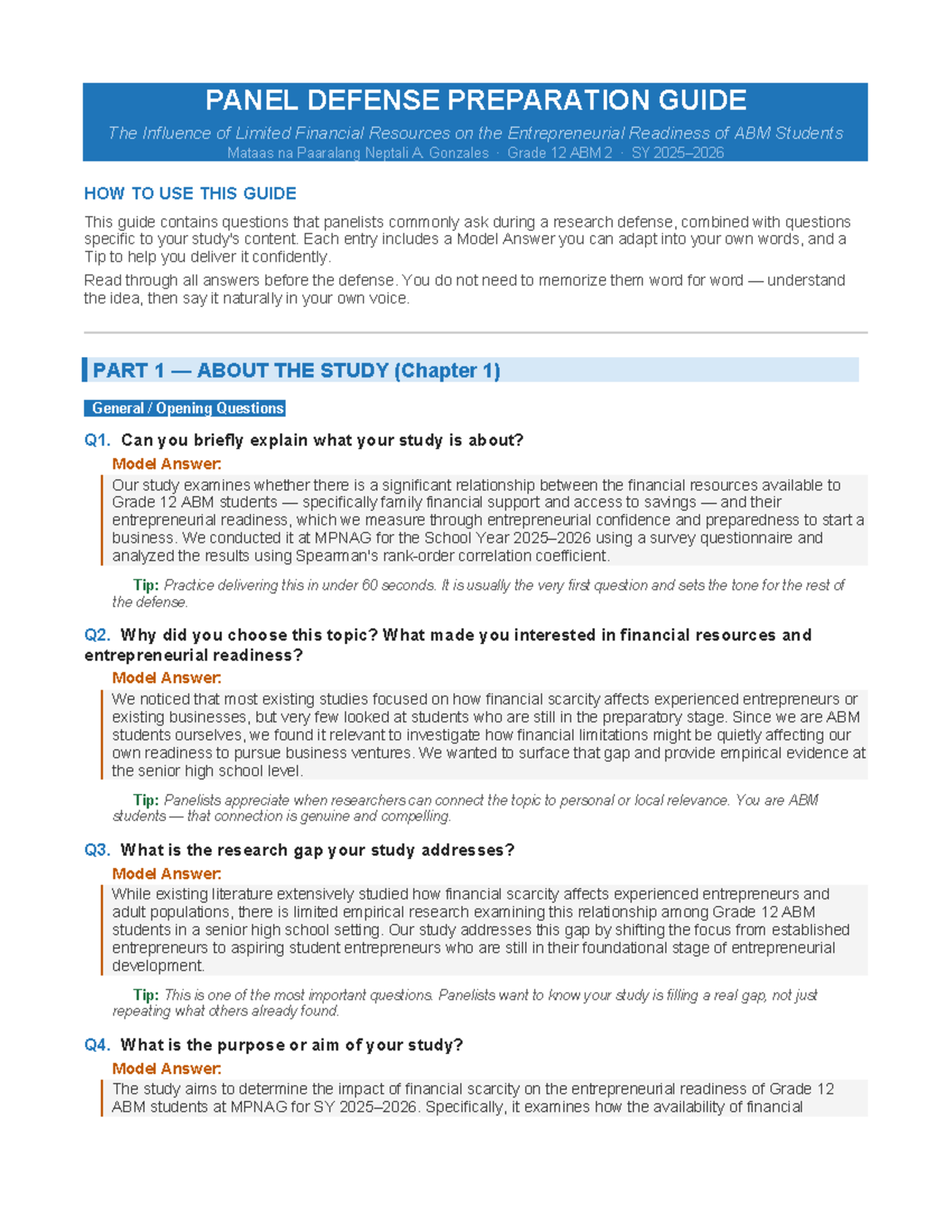 Grade 12 ABM 2 Panel Defense QA Guide: Financial Resources ...