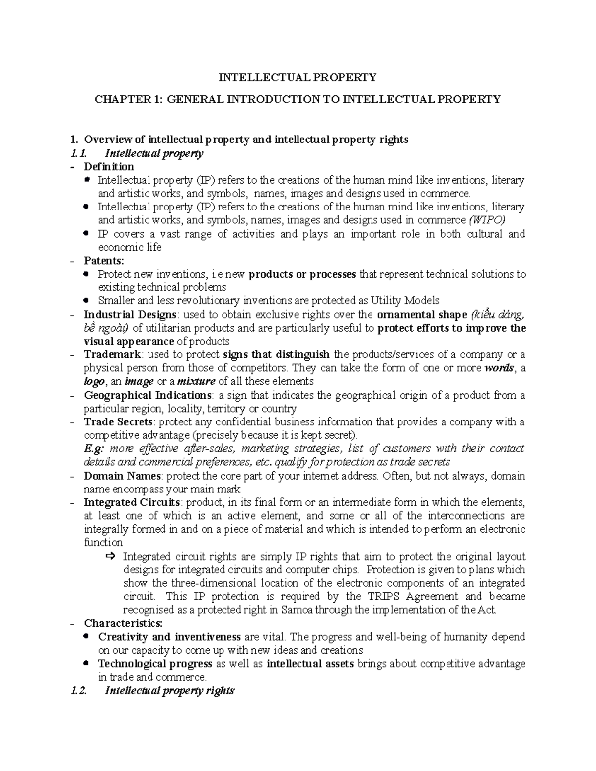 Chapter 1 - General Introduction to Intellectual Property (IP) - Studocu