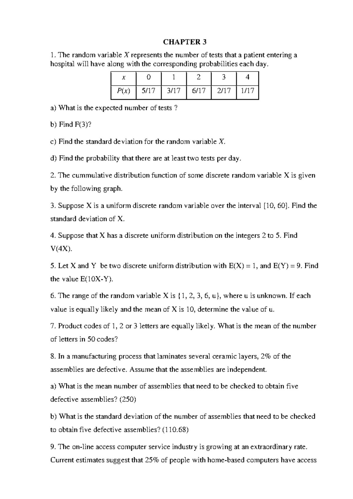 Chapter 3: Discrete Random Variables and Their Distributions - Studocu
