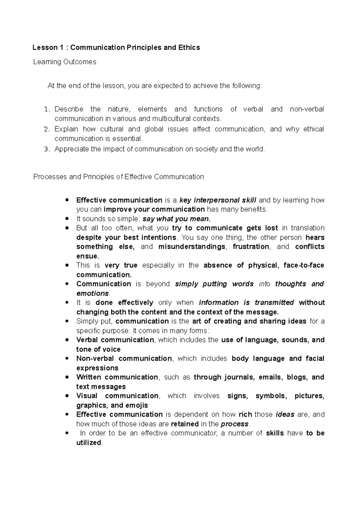 GE 001 -Purposive Communication - Lesson 1 : Communication Principles ...