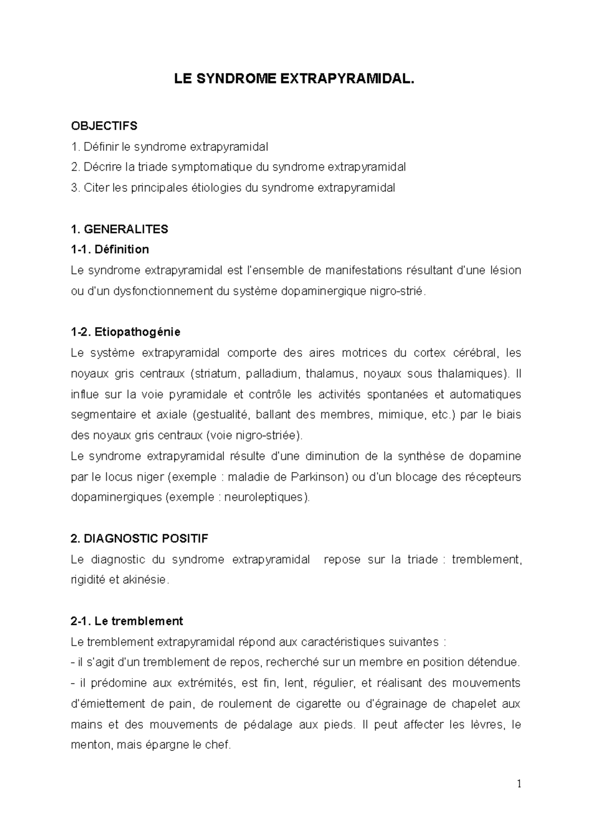 6. LE Syndrome Extrapyramidal: Étiologie et Diagnostic Symptomatique ...