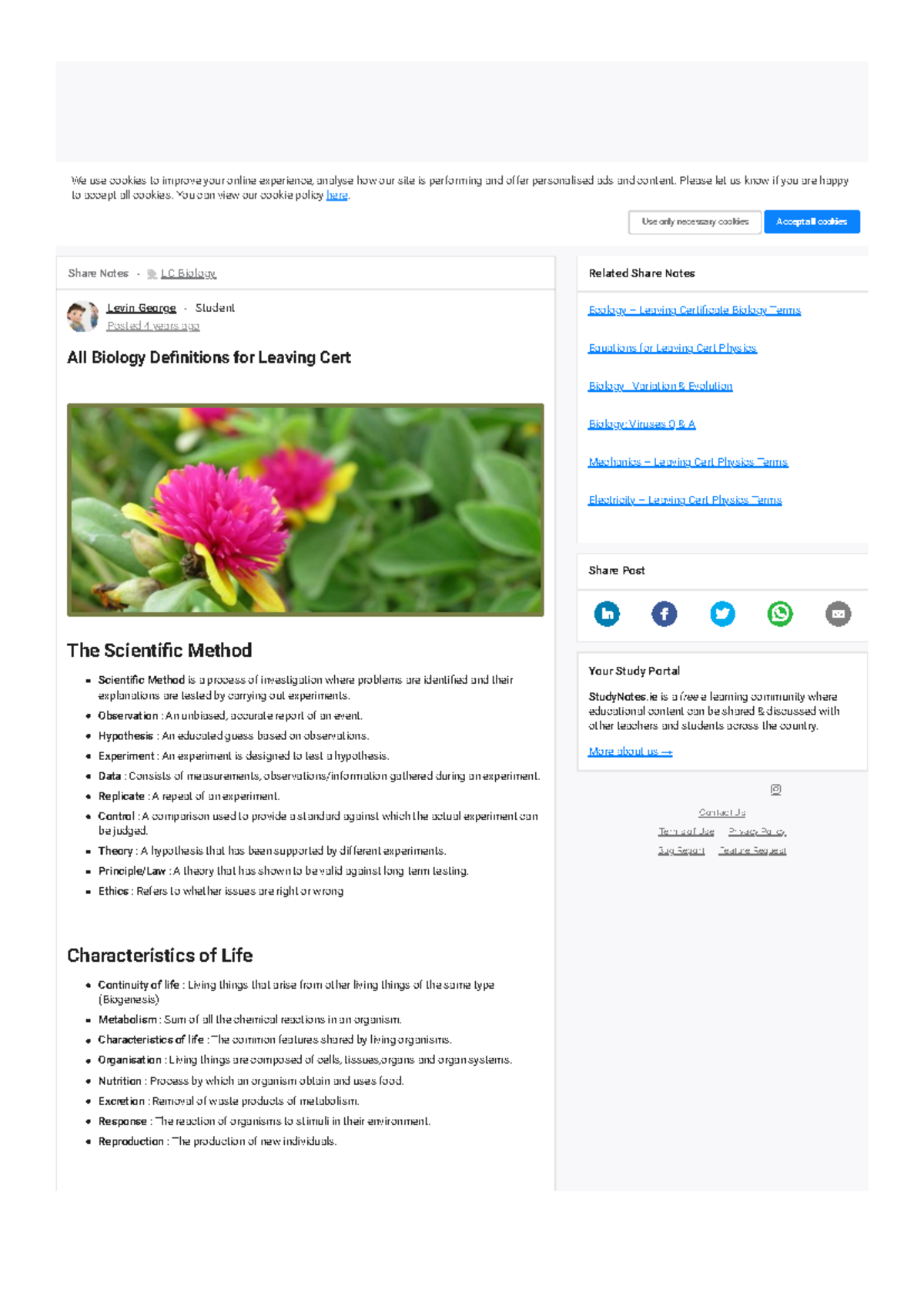 All Biology Definitions for Leaving Cert (LC) Study Notes - Studocu