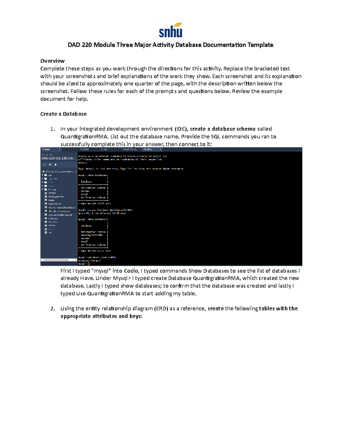 Module 3Activity Create Database - DAD 220 Module Three Major Activity Database Documentation ...