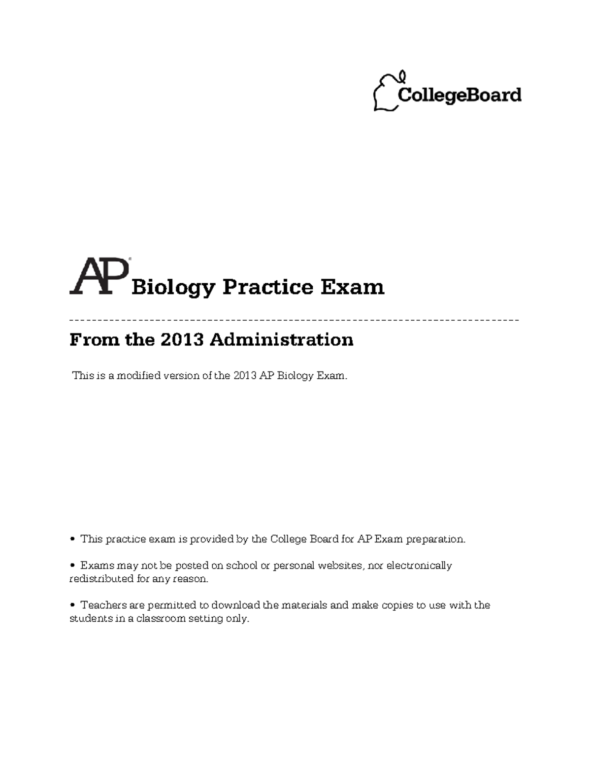 2013 AP Biology Practice Exam: Modified Version for Review - Studocu