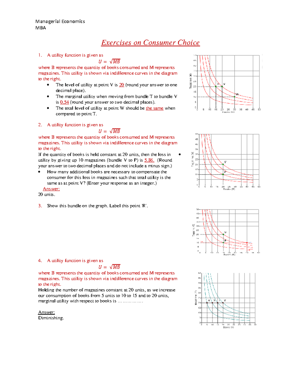 MBA Exercises on Consumer Choice: Utility Functions & Preferences - Studocu