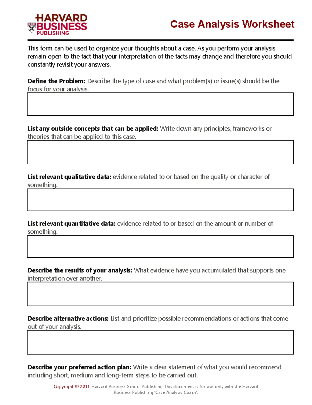 Case Analysis Worksheet: Organizing Your Thoughts for Effective ...