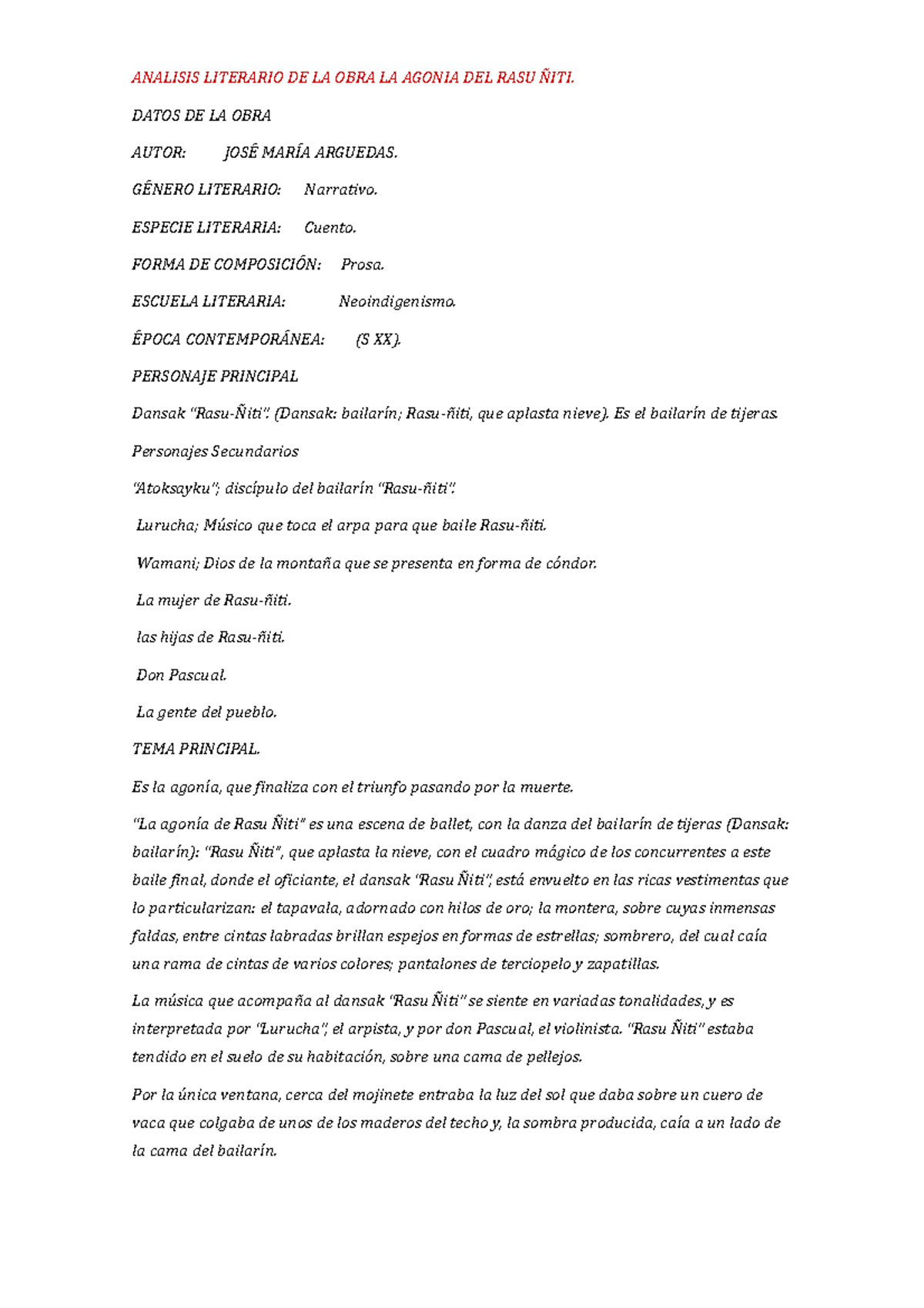 Análisis Literario de "La Agonía del Rasu Ñiti" - José María Arguedas ...