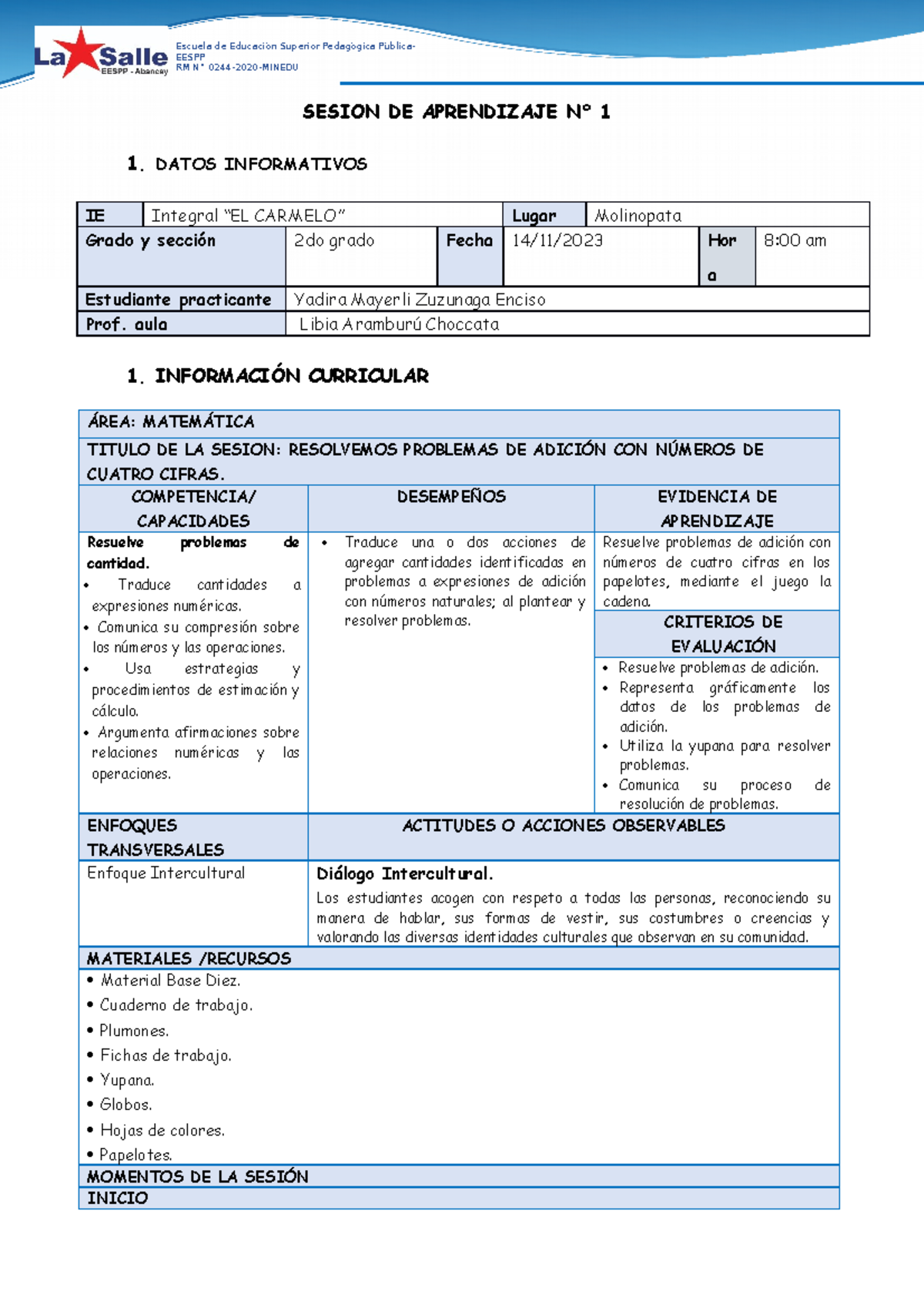 Sesión de Matemáticas: Resolución de Problemas de Adición para 2do Grado - Studocu