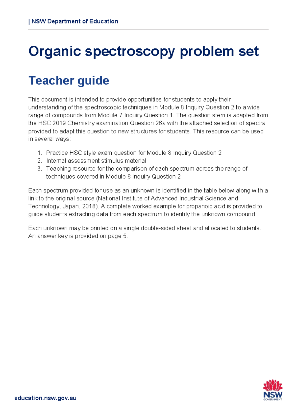 HSC Chemistry Module 8: Organic Spectroscopy Problem Set Guide - Studocu
