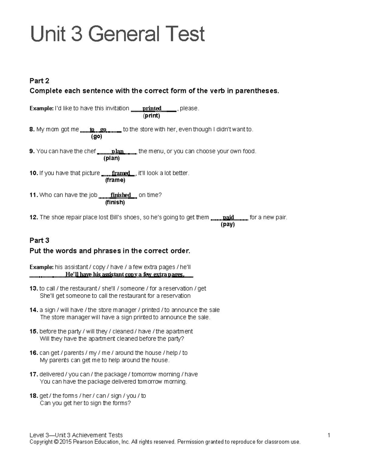 B2 - Unit 3 General Test: Verb Forms and Definitions Practice - Studocu
