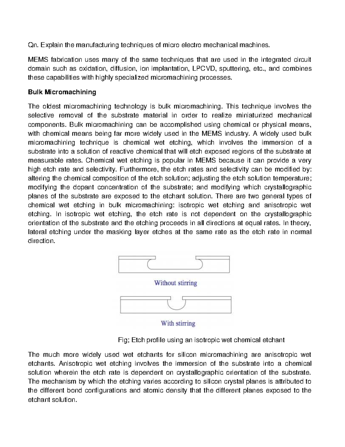 MEMS Manufacturing Techniques: Bulk and Surface Micromachining Explained - Studocu