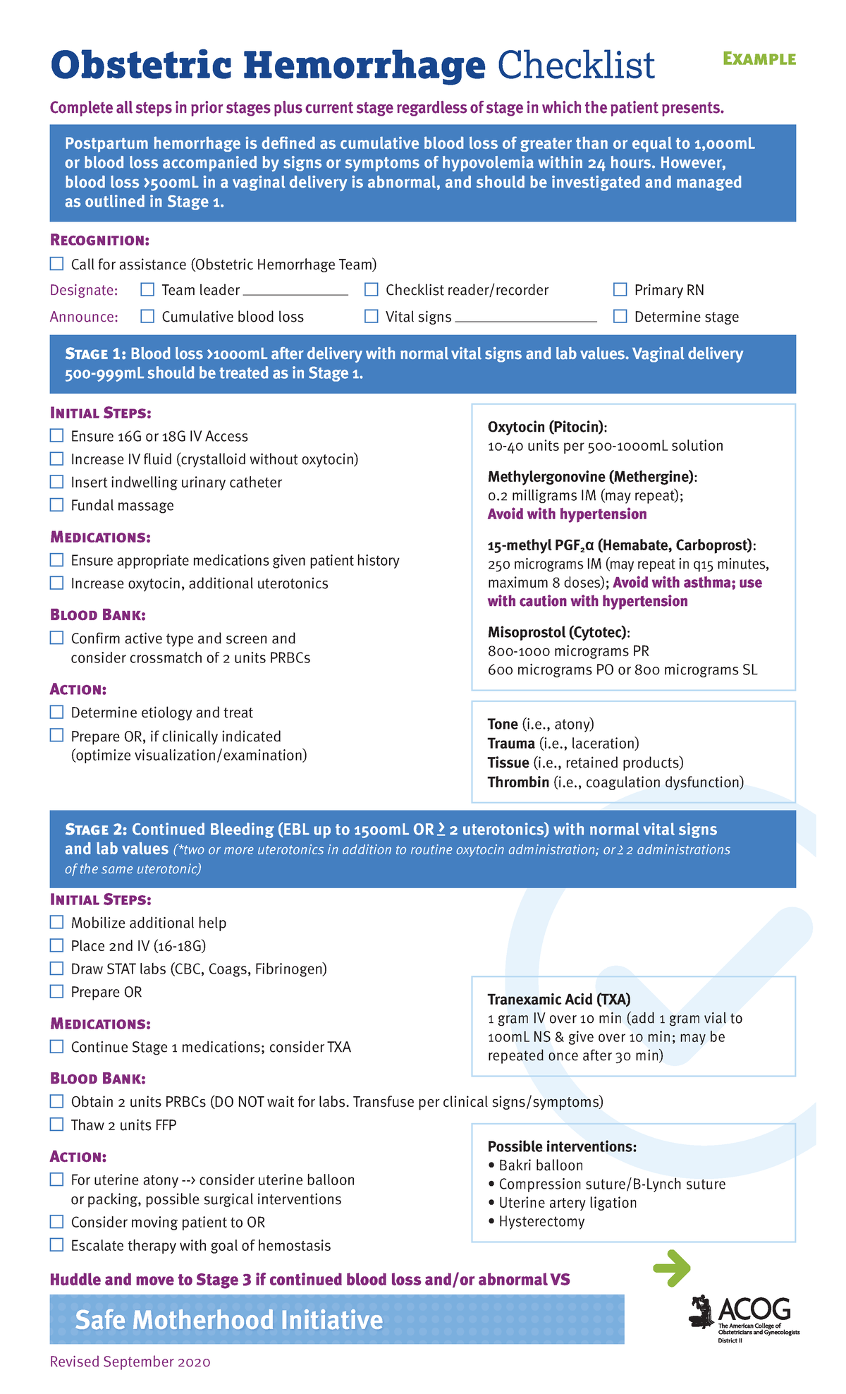 SMI-Obstetric Hemorrhage Checklist & Action Steps for Management - Studocu