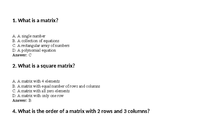 EXAM MATH101 - Matrix Concepts Sample Activity - Studocu