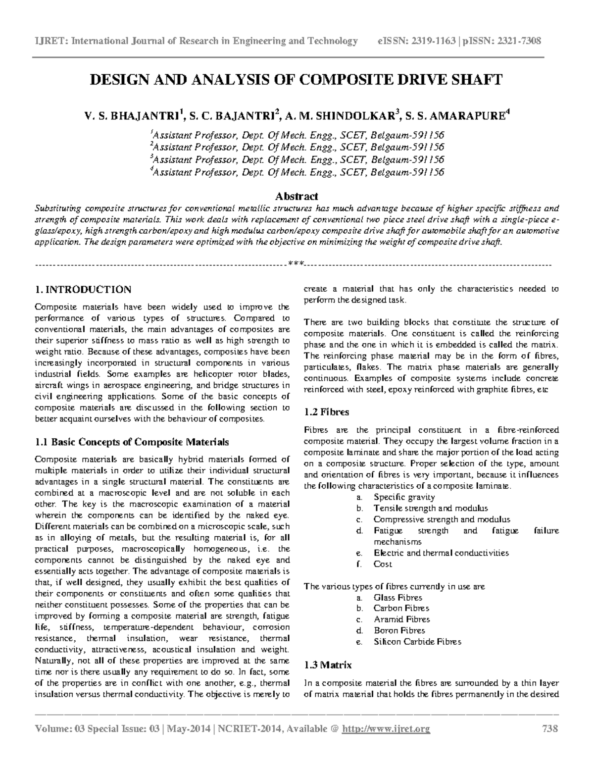 Design and Analysis of Composite Drive Shaft for Automotive ...