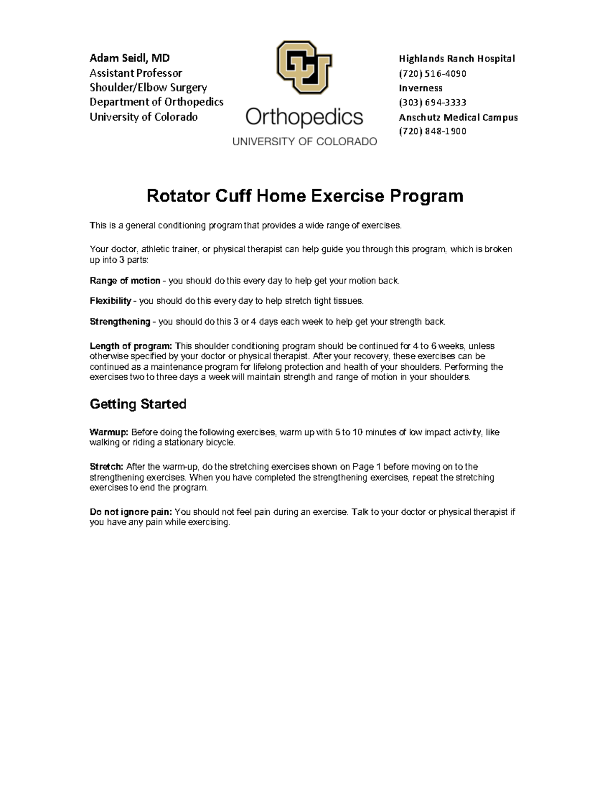 Rotator Cuff Home Exercise Program - Seidl Non-Op Guidelines - Studocu