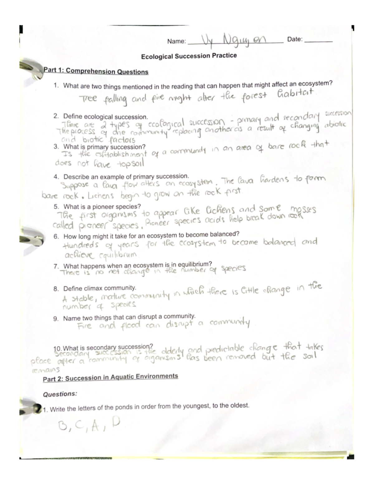 Ecological Succession Practice - What are two things mentioned in the ...