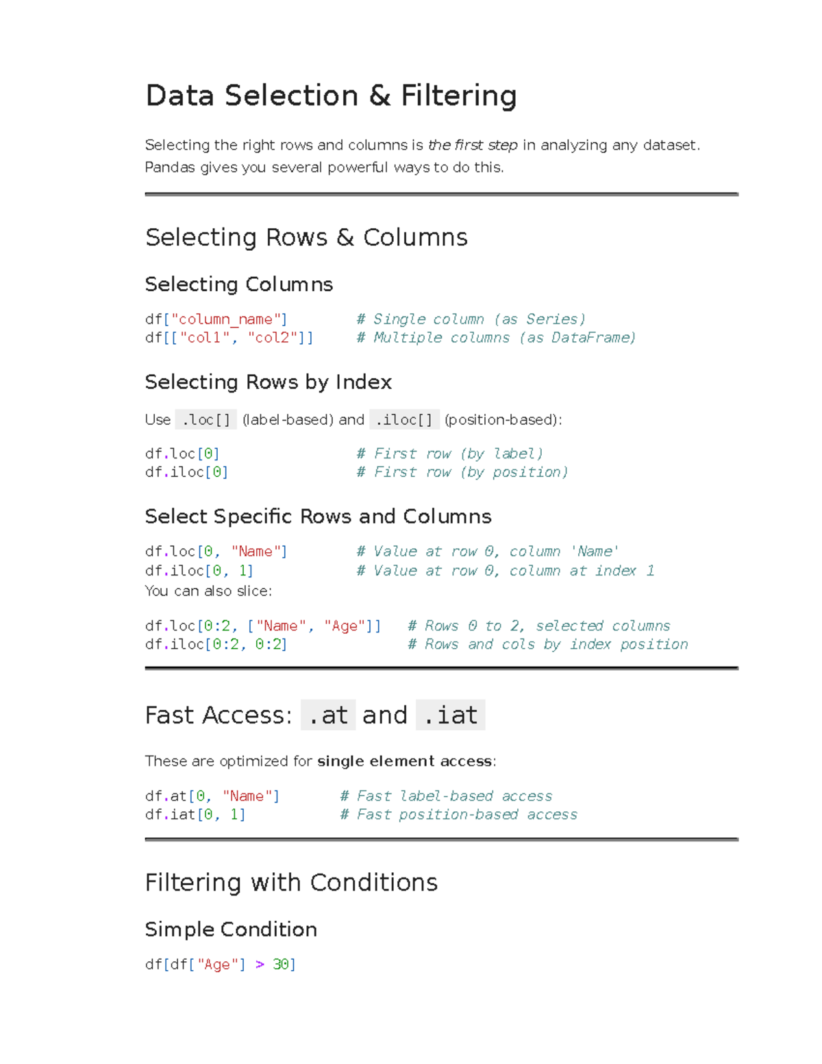 Pandas Data Selection & Filtering Techniques for Data Analysis - Studocu