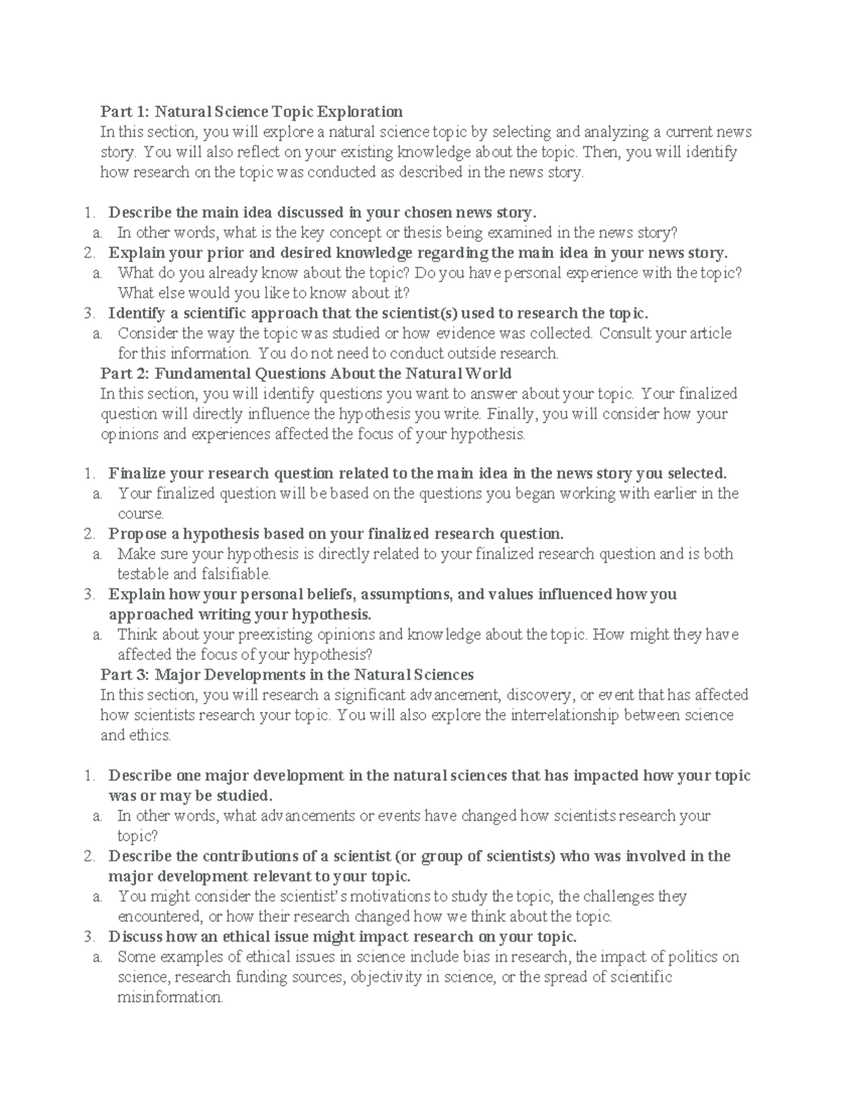 Natural Science Project - Part 1: Natural Science Topic Exploration In ...