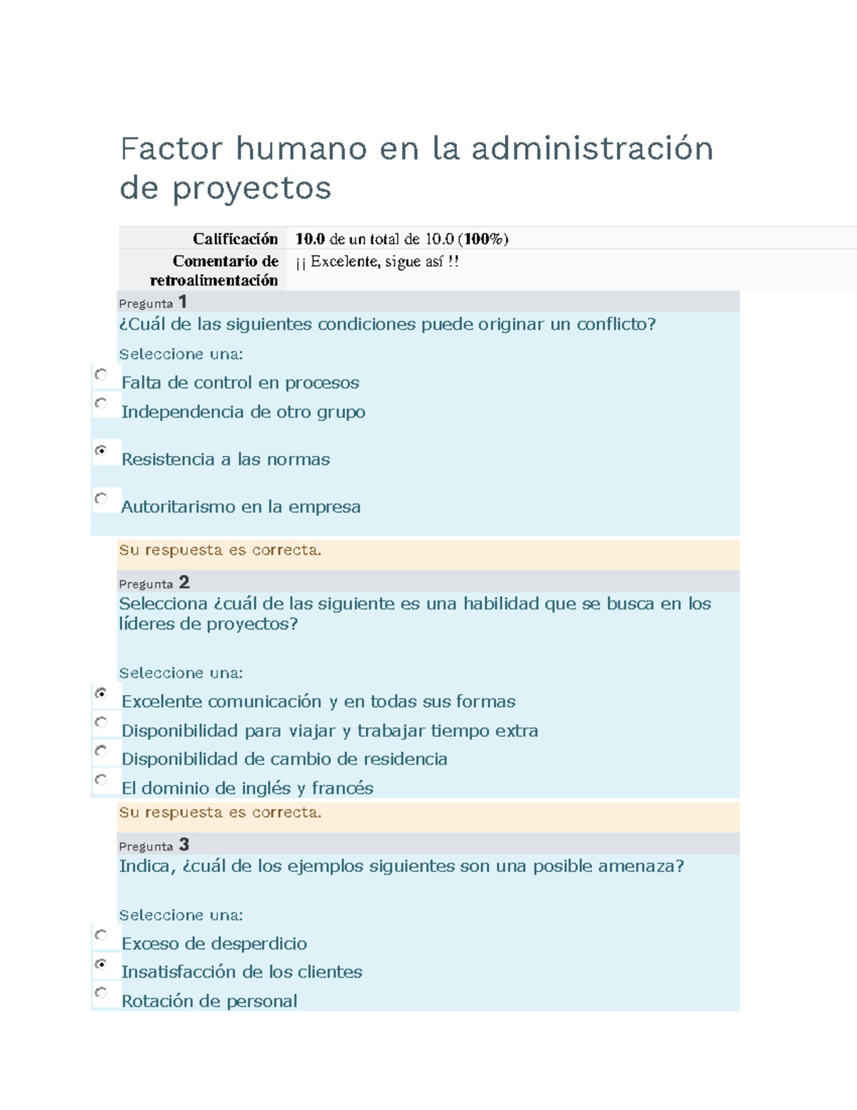 Examen Semana 6: Factor Humano en la Administración de Proyectos - Studocu
