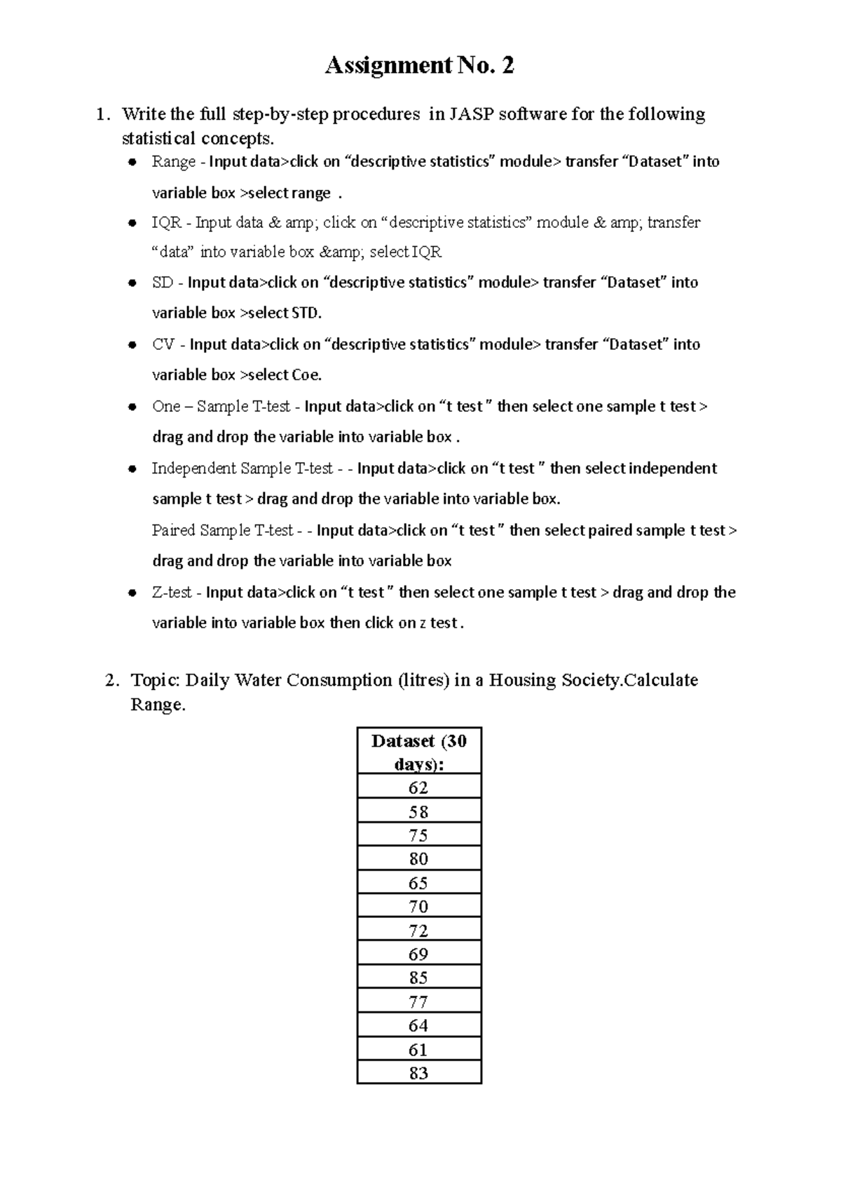 Statistical Procedures in JASP for Assignment No. 2 - Studocu