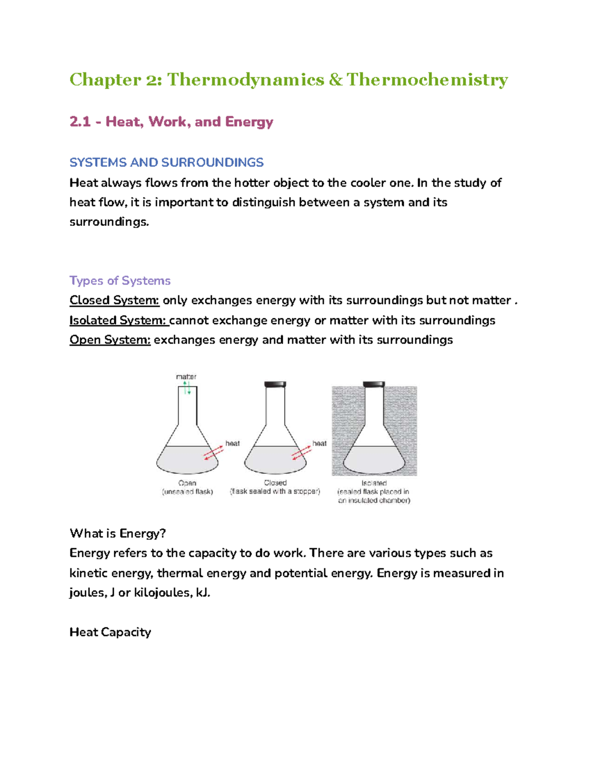 Chapter 2: Thermodynamics - Heat, Work & Energy Overview - Studocu