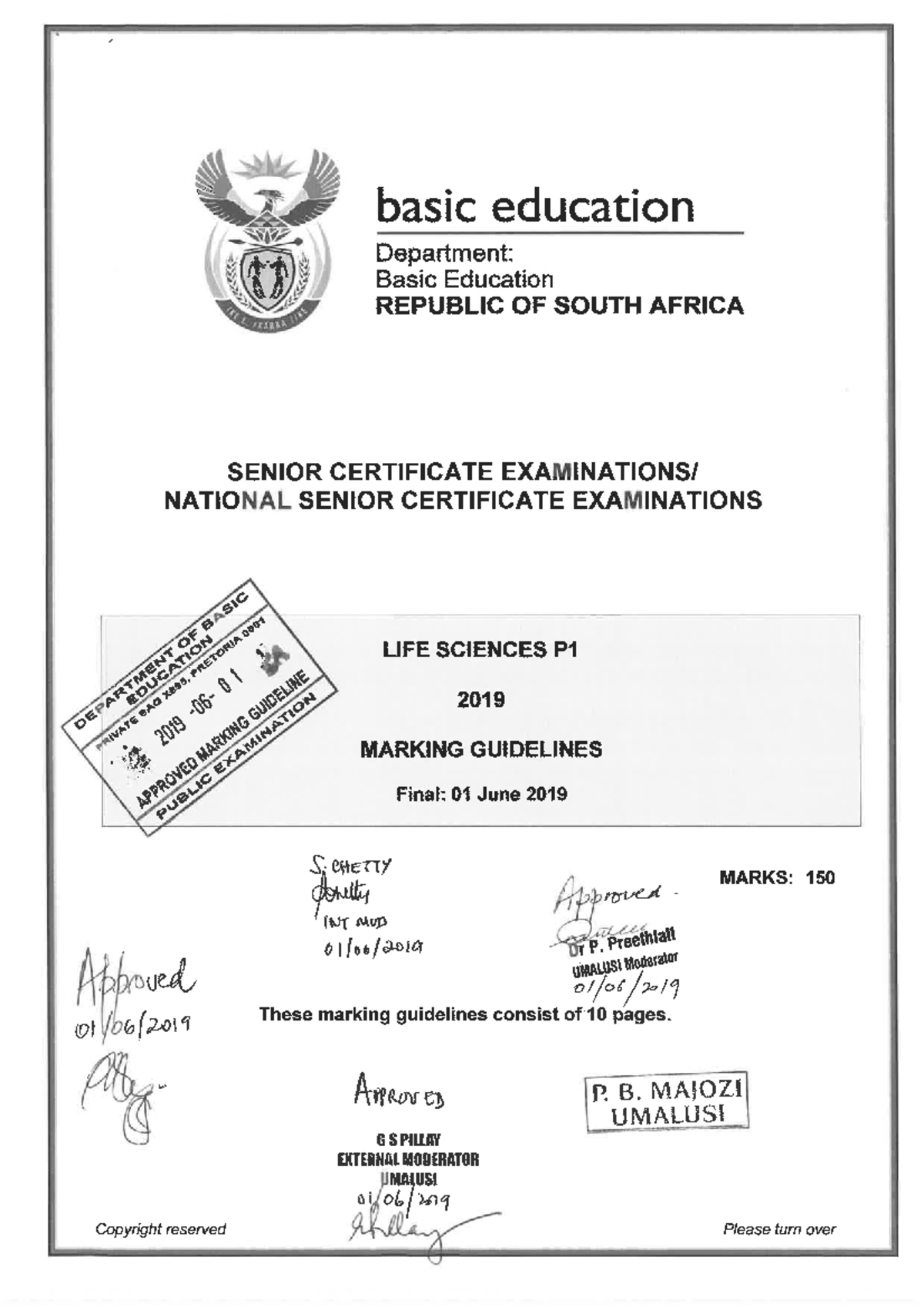 LIFE SCIENCES P1 2019 Final Exam Marking Guidelines - Studocu