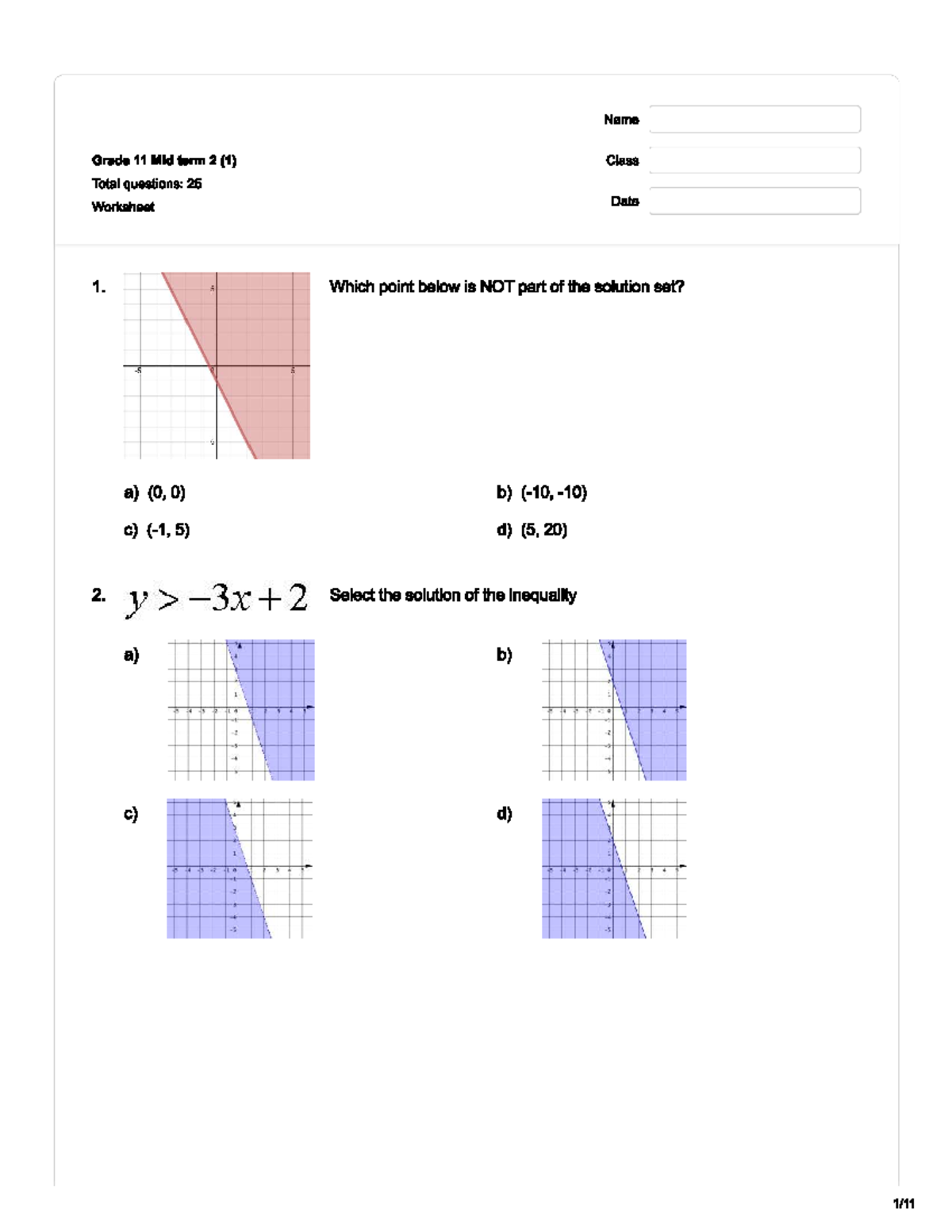 Grade 11 Midterm 2 - Comprehensive Worksheet with Solutions - Studocu
