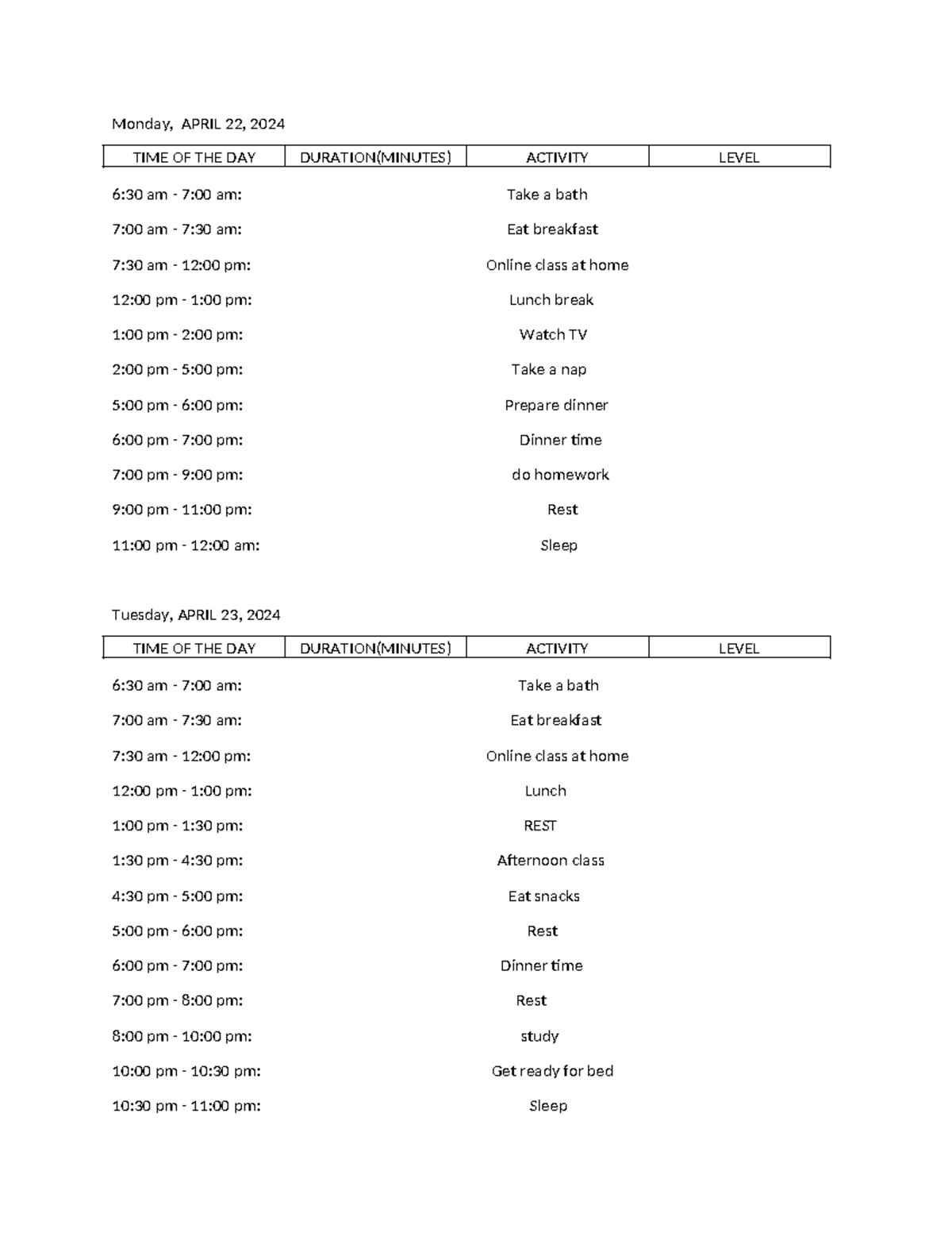 Weekly Schedule Overview: April-May 2024 Activities - Studocu