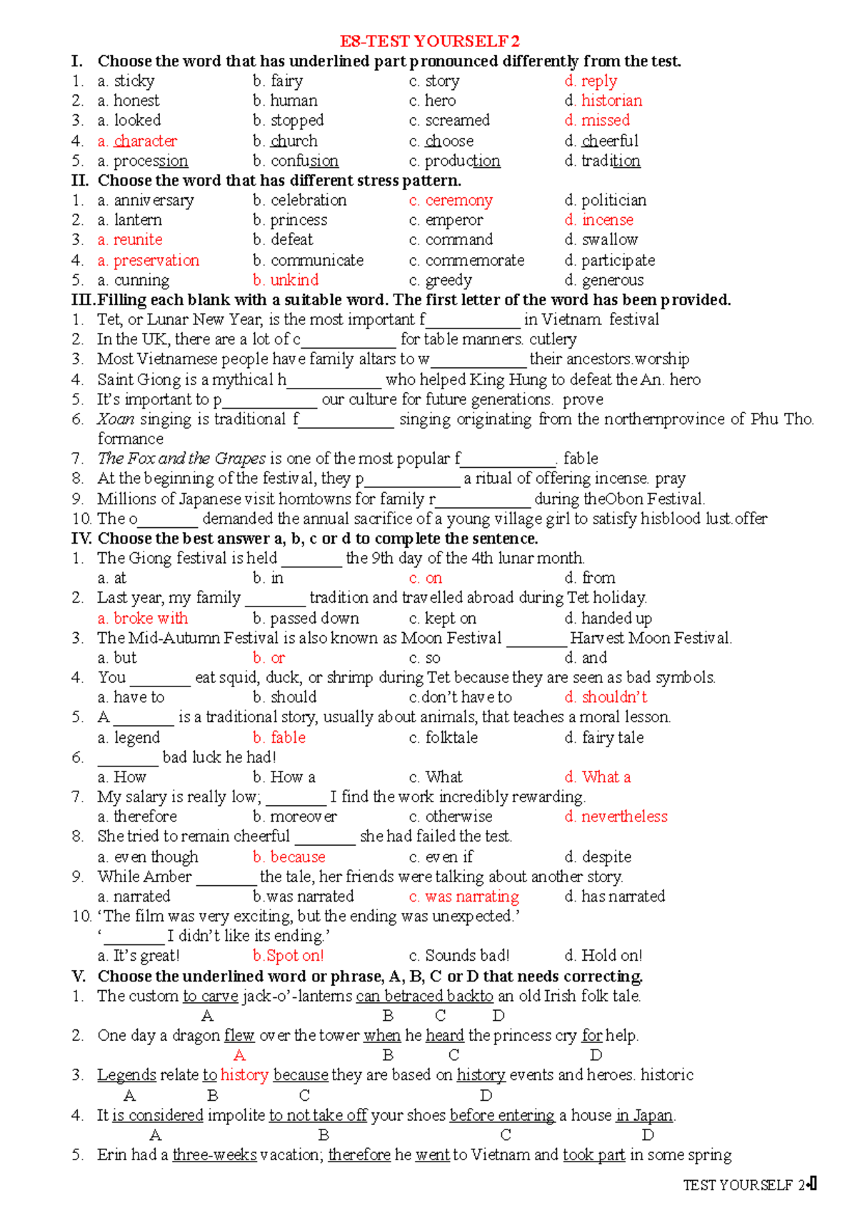 E8-TEST Yourself 2 (MLH): Pronunciation, Vocabulary, & Grammar Quiz ...
