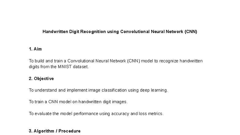 CNN-Based Handwritten Digit Recognition Project (Deep Learning) - Studocu