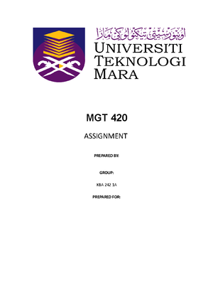 MGT 420 ( Group Assignment) - BACHELOR OF EVENT MANAGEMENT (HONS ...