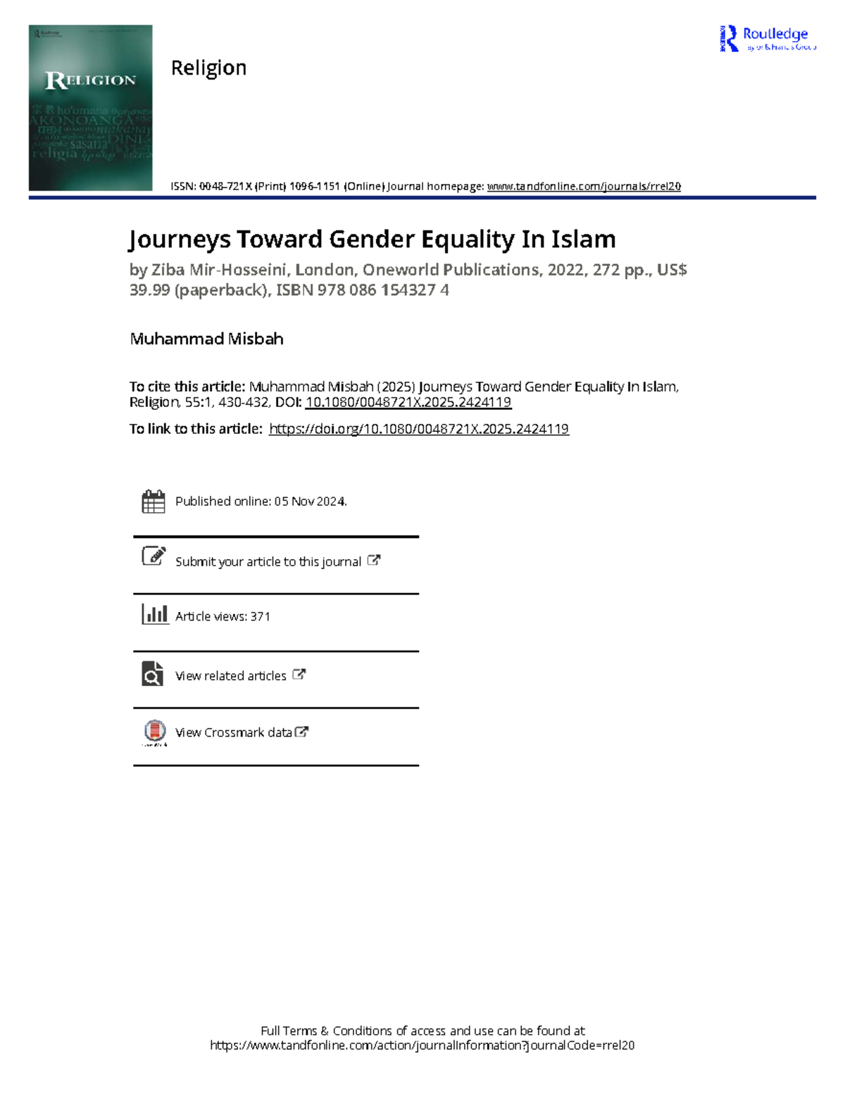 Journeys Toward Gender Equality in Islam: A Critical Review - Studocu