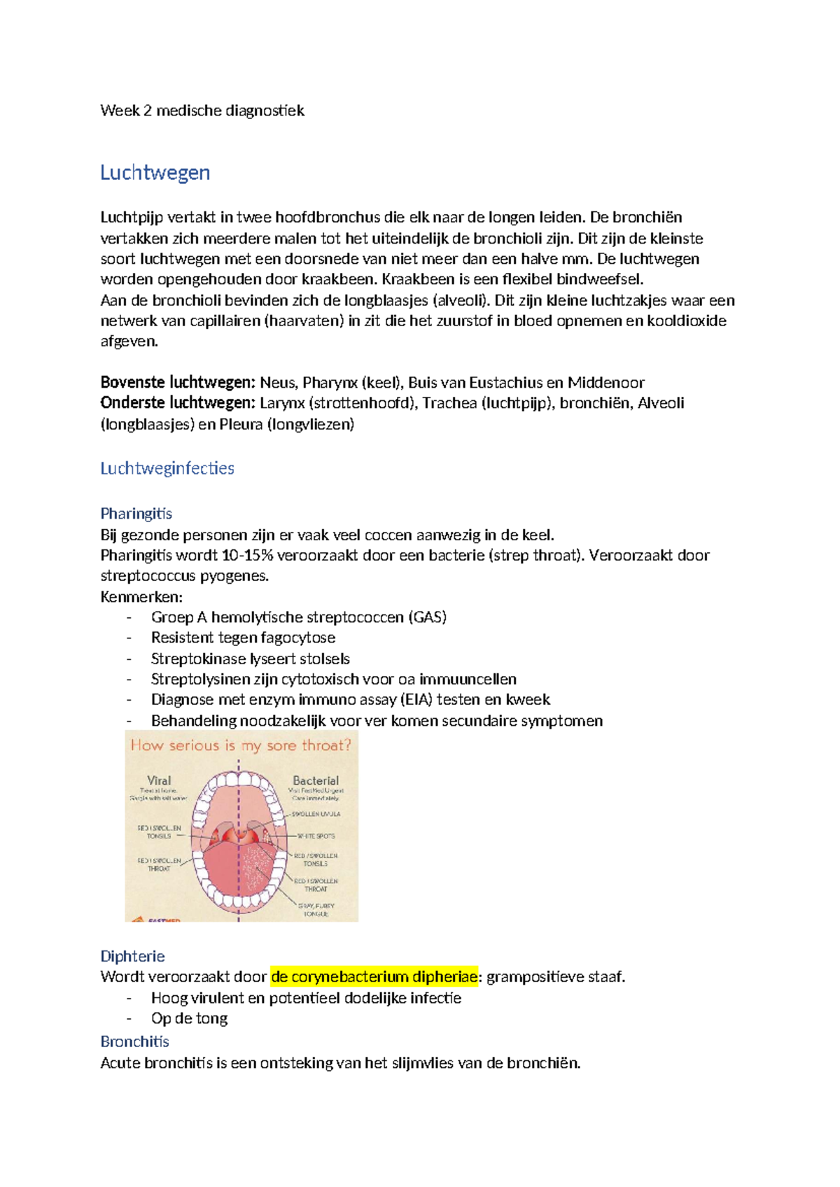 Week 2 Medische Diagnostiek: Luchtwegen en Hematologie - Studeersnel
