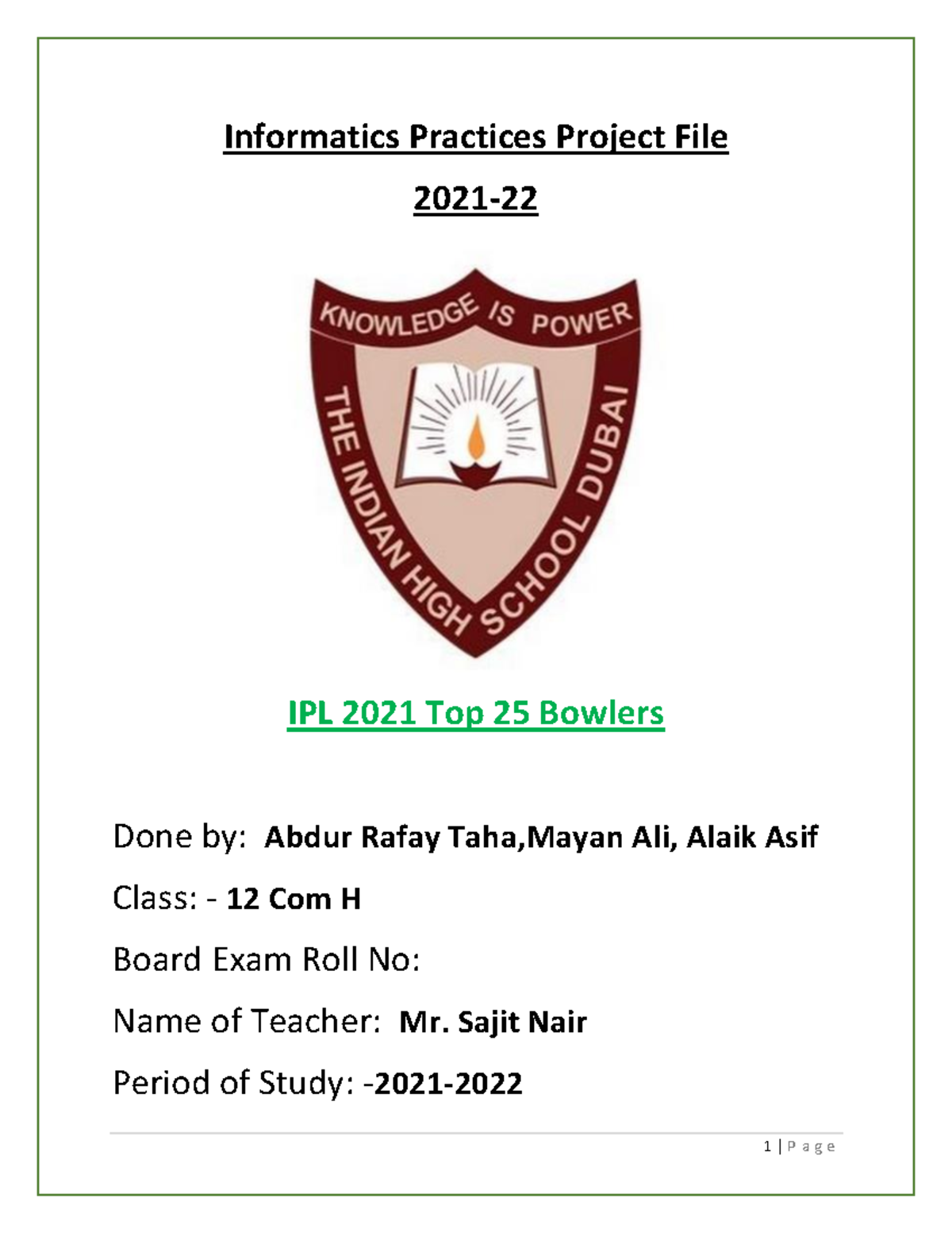 Informatics Practices Project File - Informatics Practices Project File ...