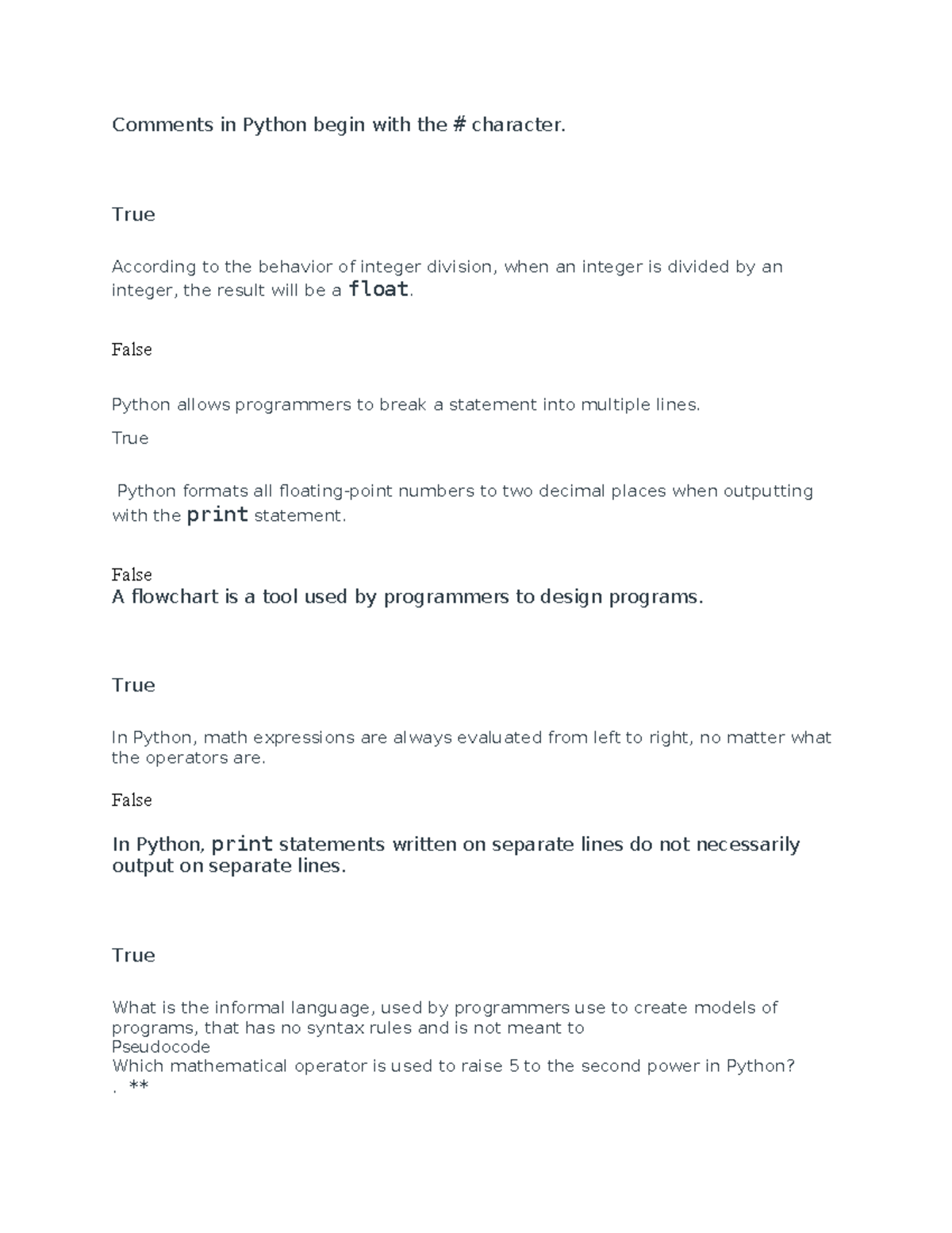 Quiz 1 & 2 Review - Python Comments & Expressions - Studocu