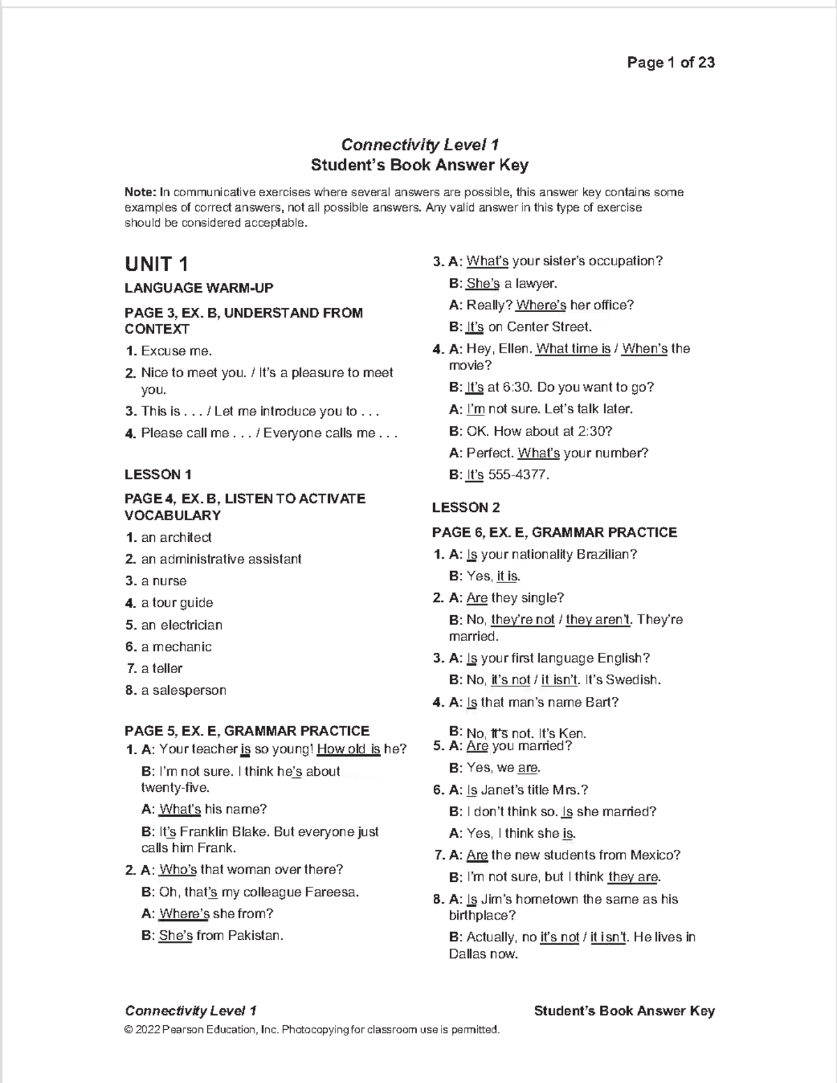 Connectivity Level 1 Book Answer Key (2022 Edition) - Studocu