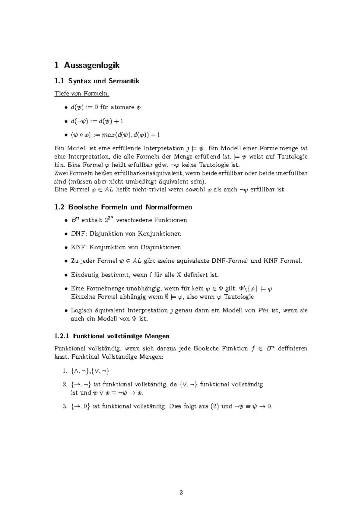 Zusammenfassung Mathematische Logik - 1 Aussagenlogik 1 Syntax und ...