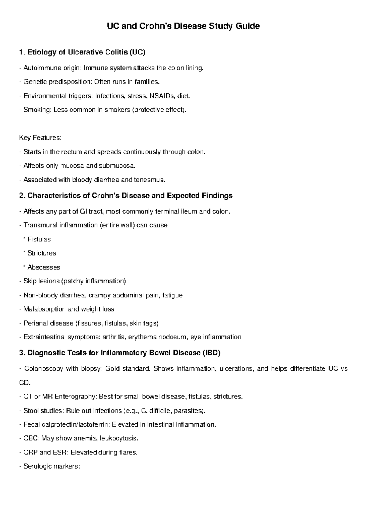UC and Crohn's Disease Study Guide: Etiology, Features, and Diagnostics ...