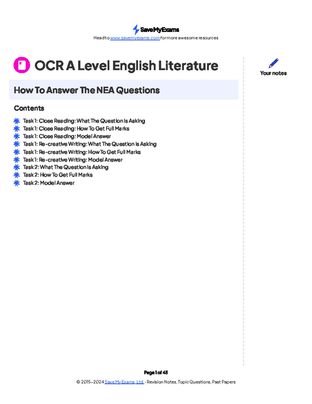 **OCR A Level English Literature: NEA Question Answering Guide** - Studocu