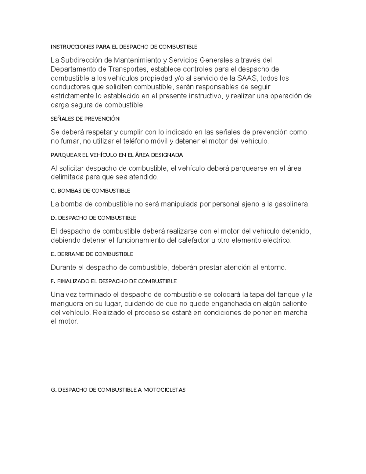 Instrucciones para el Despacho de Combustible SAAS - Studocu