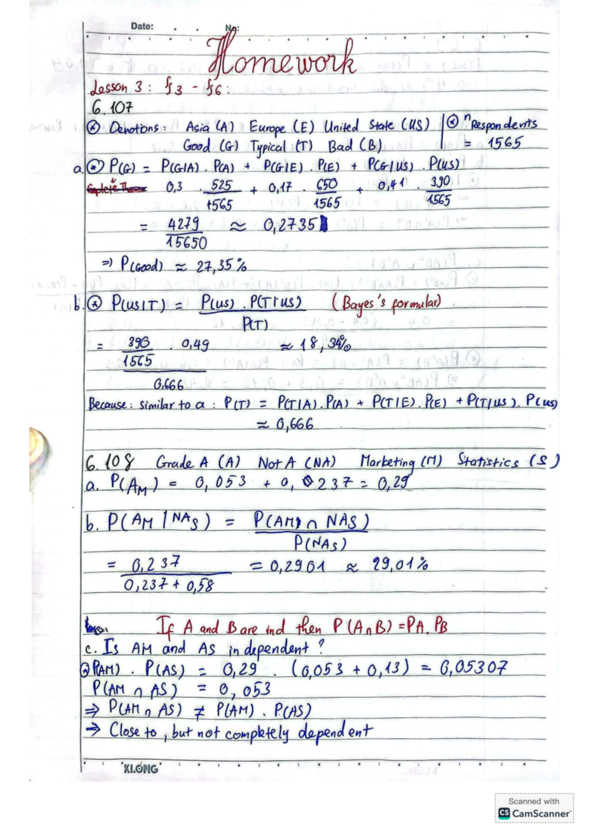 Homework Lesson 3: Probability and Statistics Analysis S3 S6 - Studocu