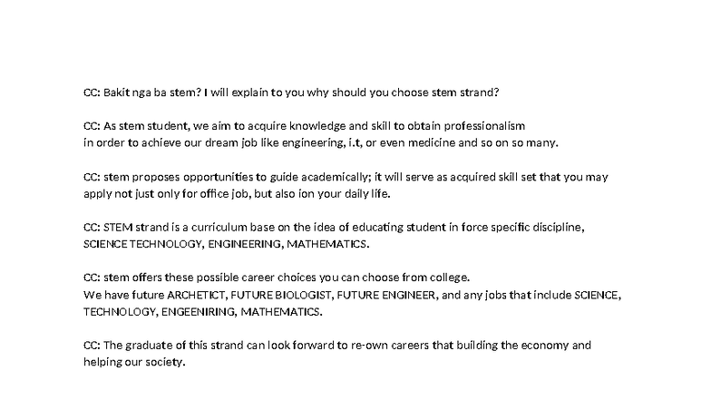 CC: Why Choose the STEM Strand? Opportunities and Career Paths - Studocu
