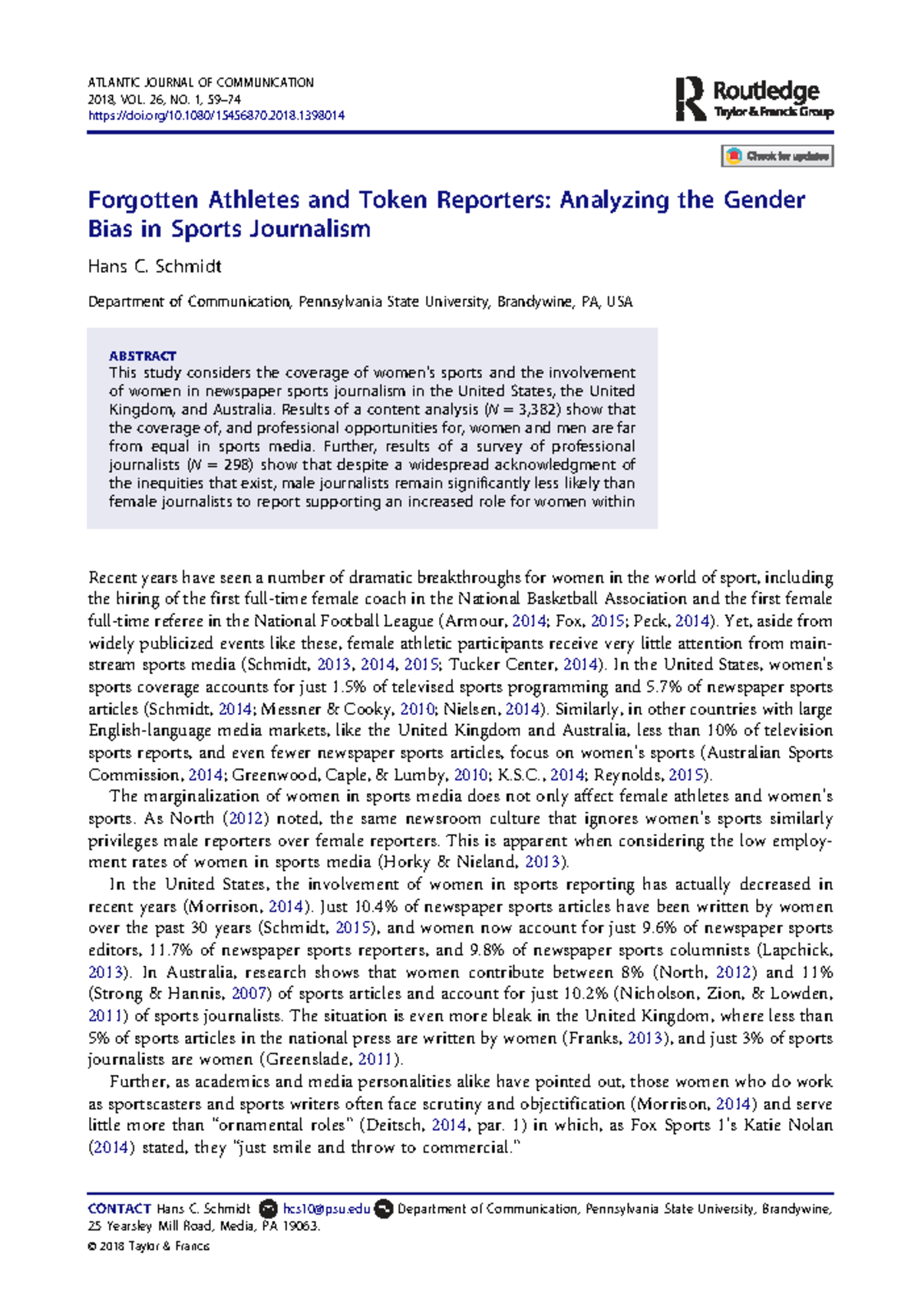 Forgotten Athletes and Token Reporters: Gender Bias in Sports ...