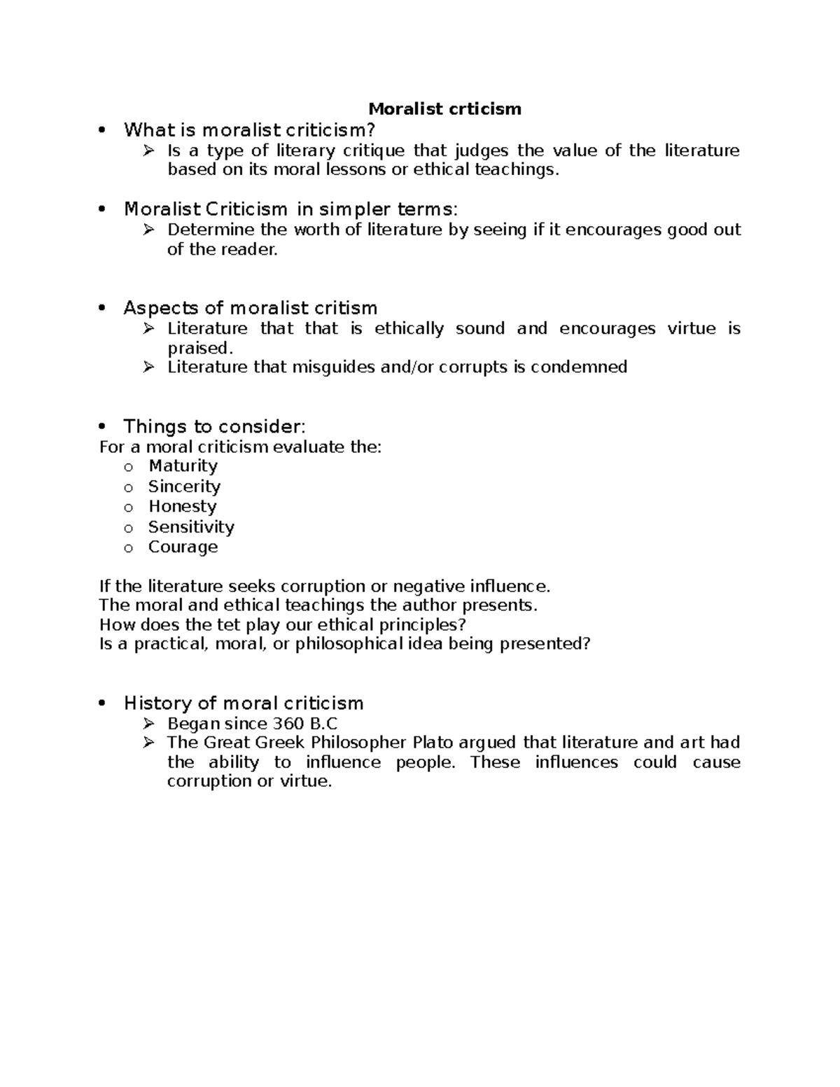 Moralist crticism - Summary of Report - Moralist crticism What is ...