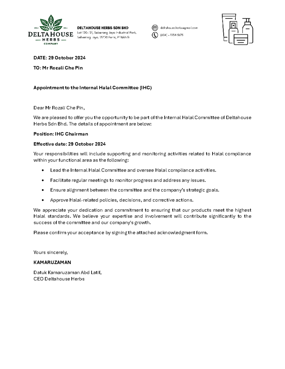 Halal Executive Training: Internal Committee Roles & Appointments - Studocu