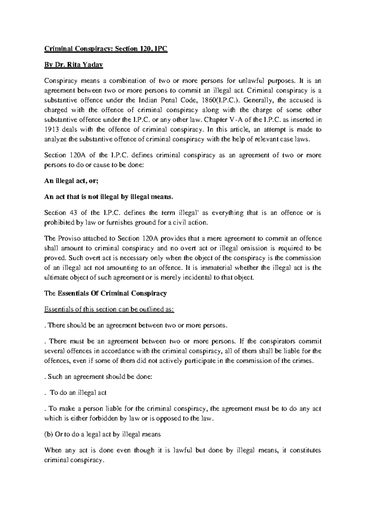 Criminal Conspiracy - ddnnt - Criminal Conspiracy: Section 120, IPC By ...