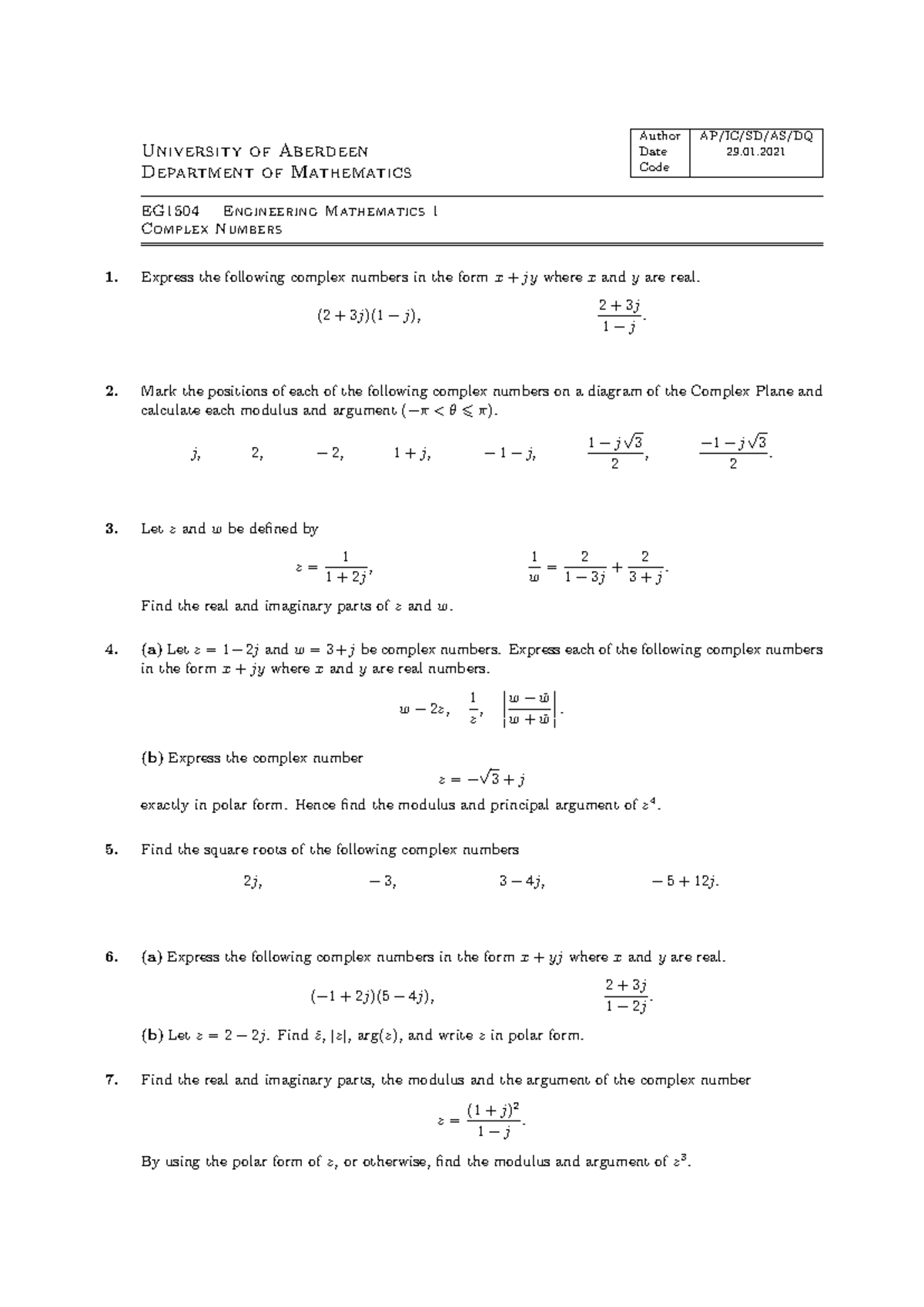 Ex2ans - Mathematics exercises - University of Aberdeen Department of ...
