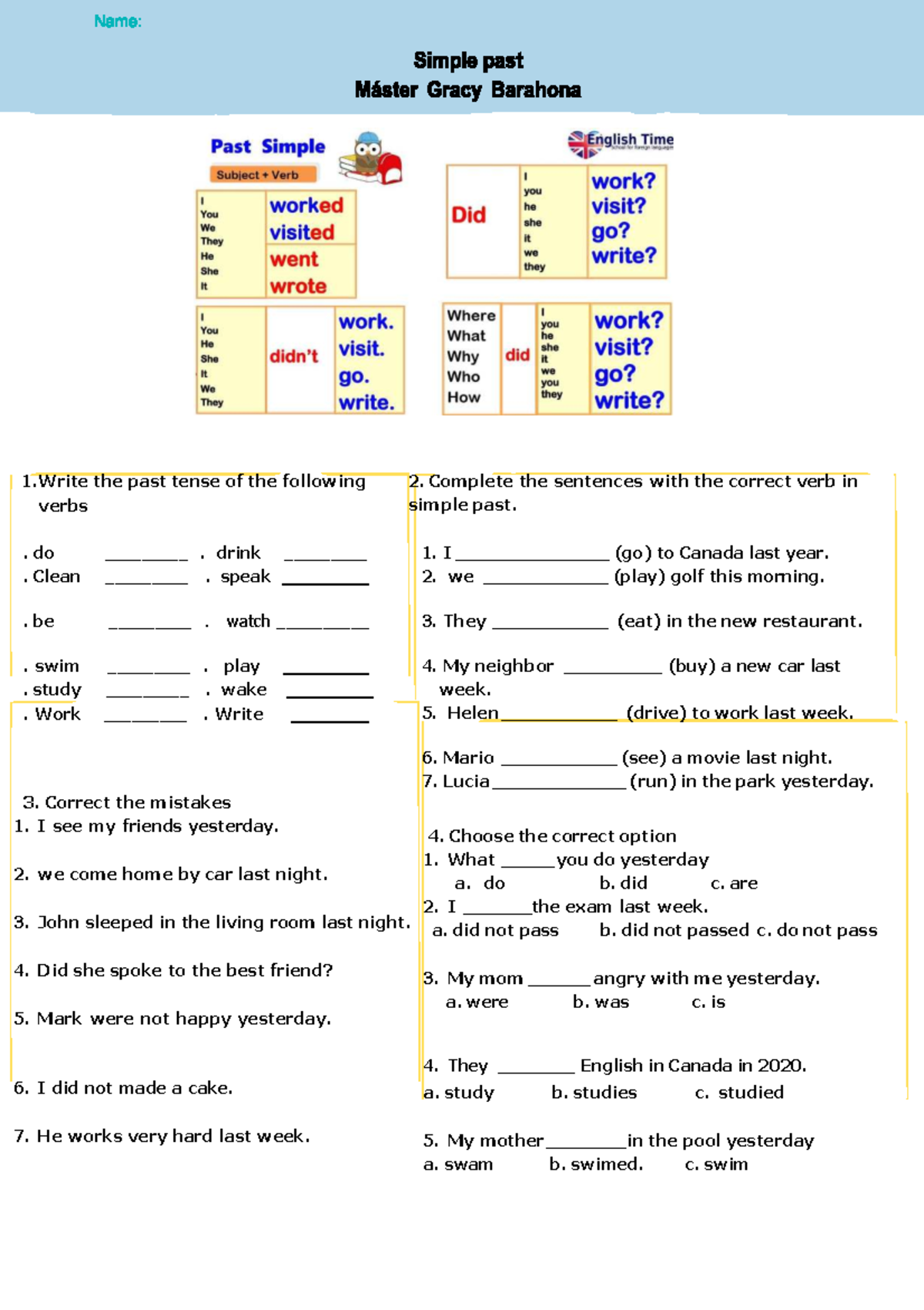Simple Past Practice Exercises for English 2 - Studocu