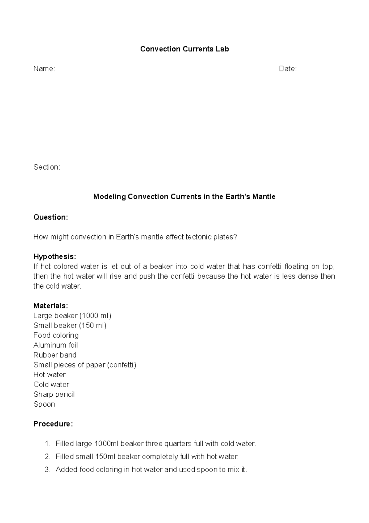 Modeling Convection Currents Lab: Exploring Mantle Dynamics - Studocu