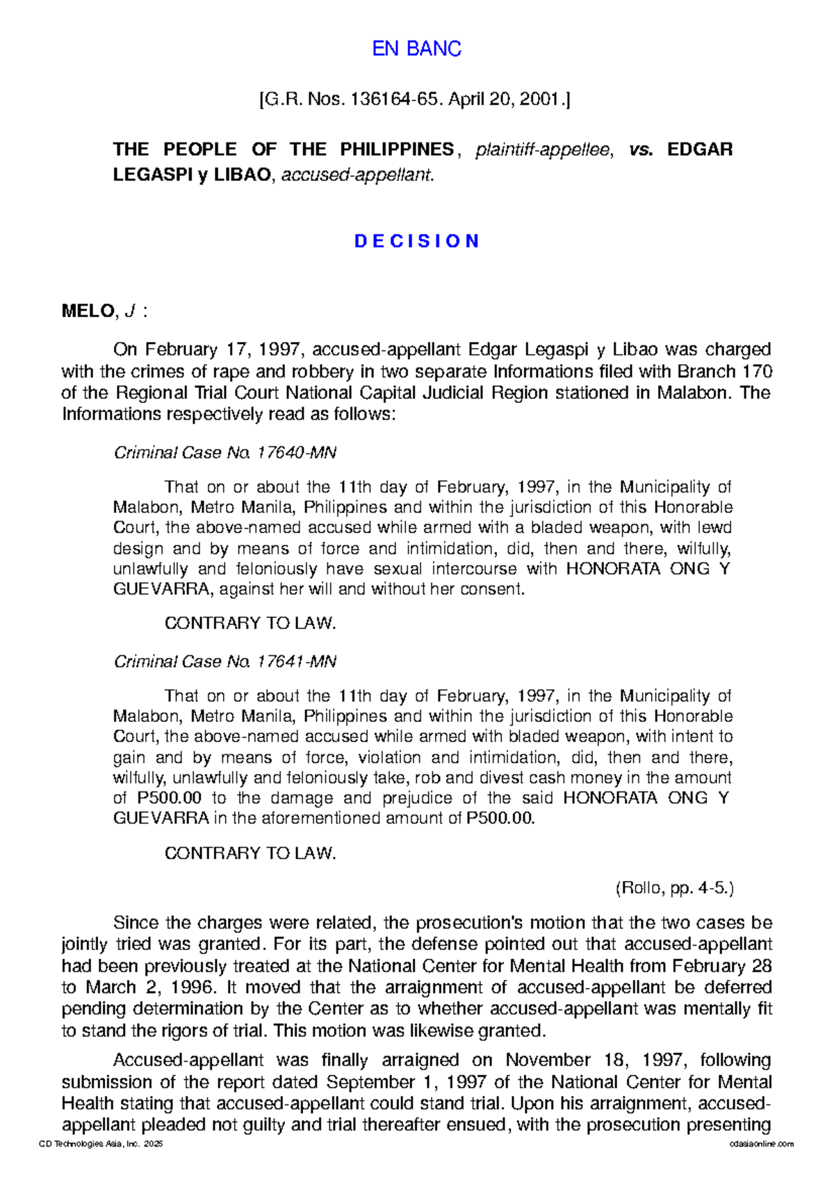 Case Study: The People of the Philippines vs. Edgar Legaspi y Libao ...